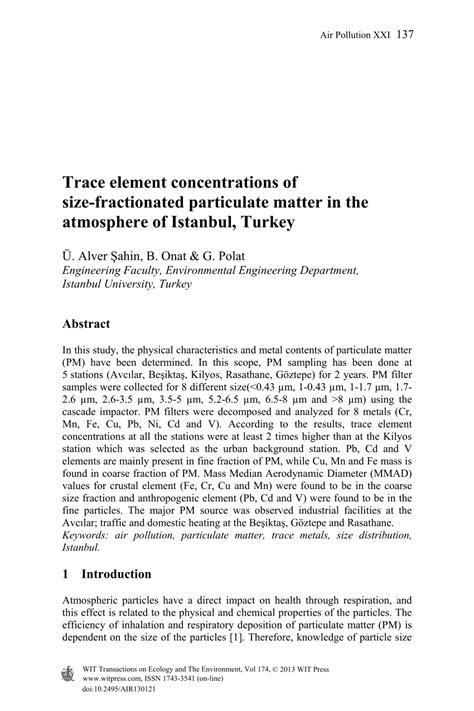 Pdf Trace Element Concentrations Of Size Fractionated Particulate Matter In The Atmosphere Of