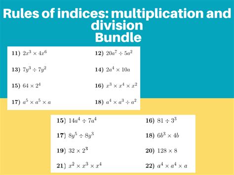 Rules Of Indices Multiplication And Division Bundle Teaching Resources