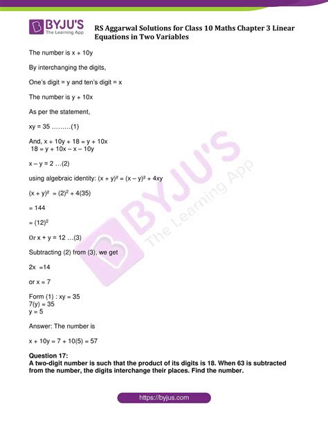 RS Aggarwal Solutions For Class Exercise E Chapter Linear Equations In Two Variables