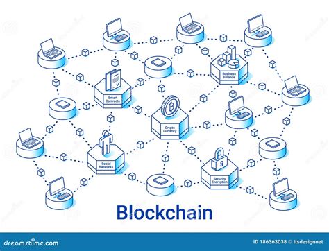 Blockchain Isometric Linear Illustration Stock Vector Illustration Of