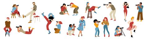 Models Posing To Professional Photographers Set 12905146 Vector Art At