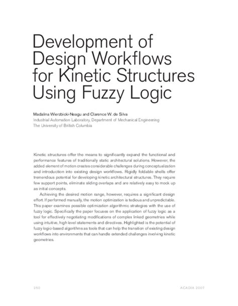 pdf development of design workflows for kinetic structures using fuzzy logic