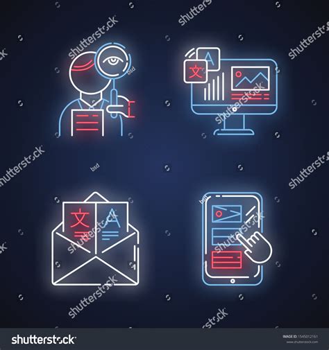 Translation Neon Light Icons Set Proofreading Stock Vector Royalty Free 1545012161 Shutterstock