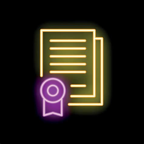Neon Sign Of Official Certified Documents With Stamp And Ribbon Award