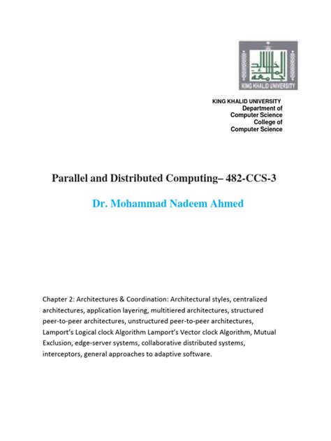 Parallel And Distributed Computing 482 Ccs 3 Dr Mohammad Nadeem