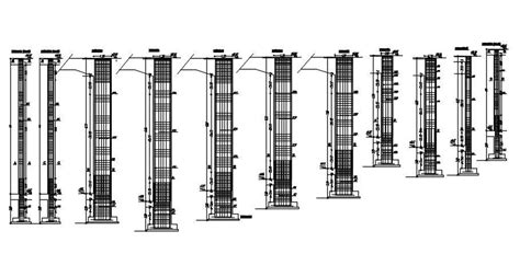 D Design Of Cross Section Of Wall And Column With Reinforcement Details In AutoCAD Drawing CAD
