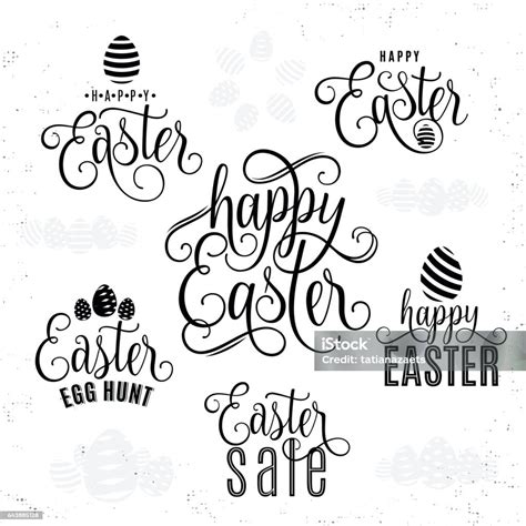 텍스트 서명 인사 행복 한 부활절 글자 인쇄 술의 벡터 일러스트 레이 션 부활제에 대한 스톡 벡터 아트 및 기타 이미지 부활제 문자 컴퓨터 글자 Istock