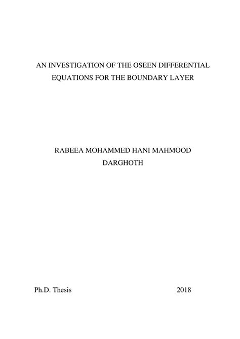 Pdf An Investigation Of The Oseen Differential Equations For The Boundary Layer