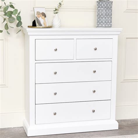 White 5 Drawer Chest Of Drawers Slimline Haxey White Range Melody