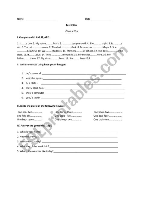 Initial Test Esl Worksheet By Hellenia