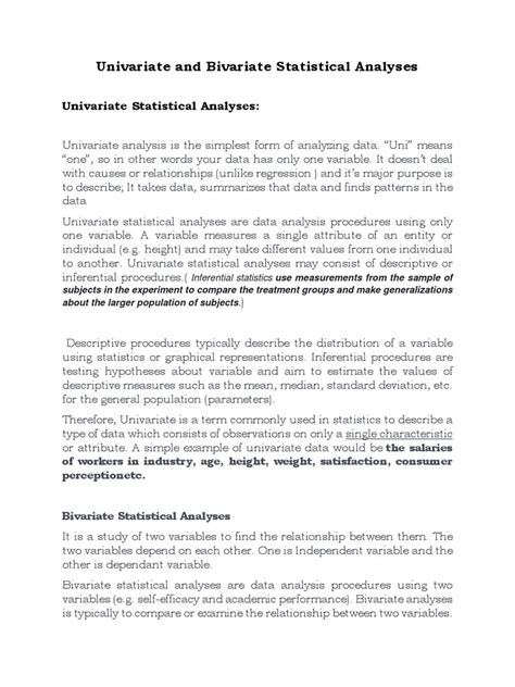 Univariate Vs Bivariate Analysis Guide Pdf Statistics Dependent