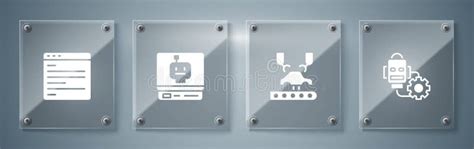 Set Robot Setting Robotic Robot Arm On Factory And Computer Api Interface Square Glass Panels