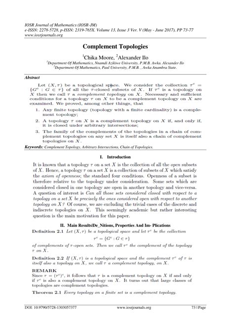 Pdf Complement Topologies
