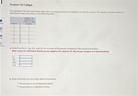 Solved Problem 13 7 Algoten Samples Of 15 ﻿parts Each Were