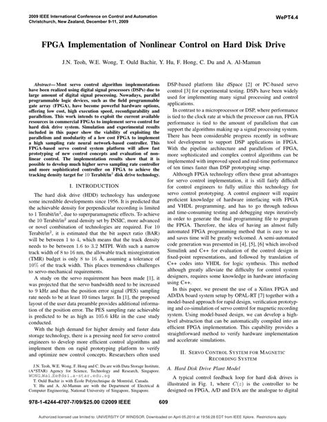 pdf fpga implementation of nonlinear control on hard disk drive