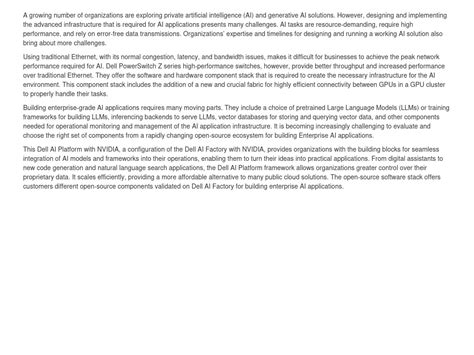 Business Challenge Generative Ai In The Enterprise With Nvidia Gpus Dell Networking And Open