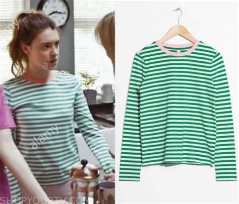 Cold Feet Season 7 Olivias Green Striped Long Sleeve Top Shop Your Tv