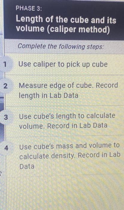 solved lab data mass of cube mass g caliper method cube