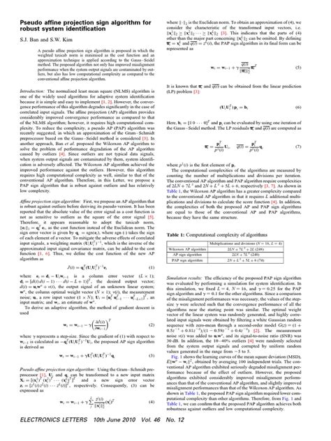 Pseudo Affine Projection Sign Algorithm For Pdf Norm Mathematics