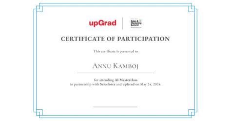 Annu Kamboj On Linkedin Salesforce Training Participation Certificate Salesforce And Upgrad • Annu…