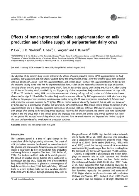 Pdf Feeding Rumen Protected Choline To Transition Dairy Cows José