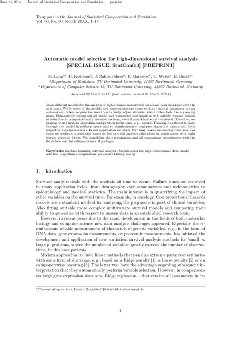 pdf automatic model selection for high dimensional survival analysis