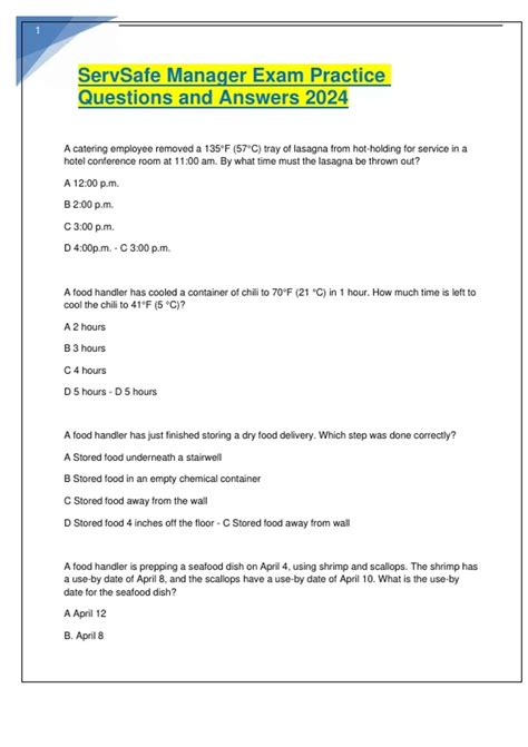 Servsafe Manager Exam Practice Questions And Answers 2024 Servsafe Manager Stuvia Us