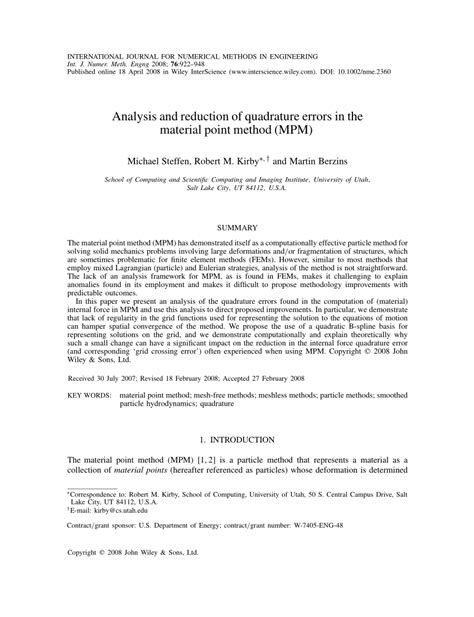 pdf analysis and reduction of quadrature errors in the material point