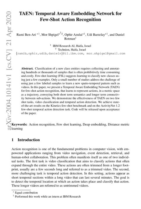 Taen Temporal Aware Embedding Network For Few Shot Action Recognition Deepai