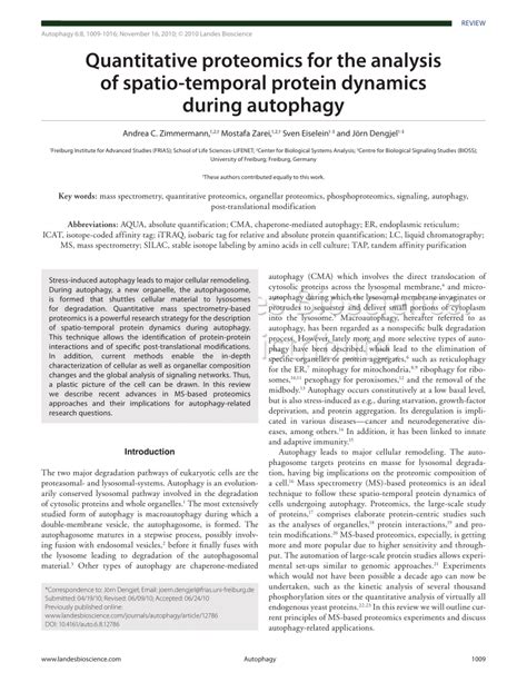 Pdf Quantitative Proteomics For The Analysis Of Spatio Temporal