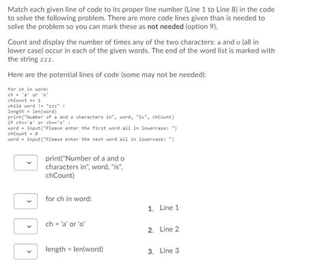 Solved Match Each Given Line Of Code To Its Proper Line Chegg