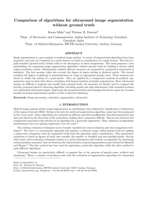Pdf Comparison Of Algorithms For Ultrasound Image Segmentation Without Ground Truth