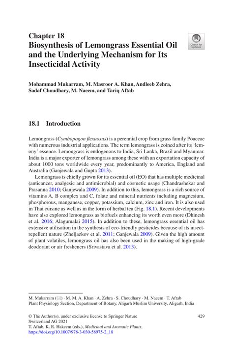 PDF Biosynthesis Of Lemongrass Essential Oil And The Underlying