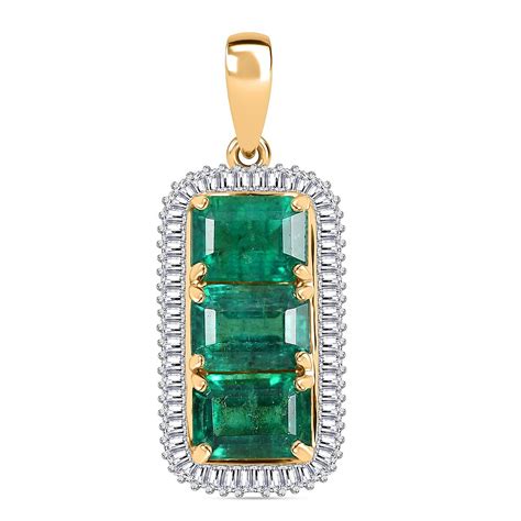 Aaa Premium Emerald And White Diamond Pendant In 14k Yellow Gold