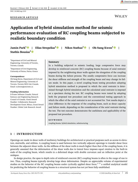 Pdf Application Of Hybrid Simulation Method For Seismic Performance Evaluation Of Rc Coupling