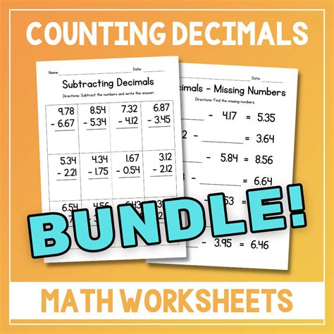 Adding Subtracting Decimals BUNDLE Addition Subtraction Practice Worksheets Teaching Resources