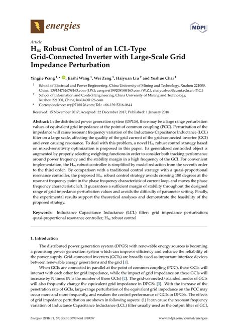 Pdf H∞ Robust Control Of An Lcl Type Grid Connected Inverter With Large Scale Grid Impedance