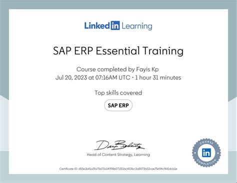Fayis Kp On Linkedin Just Finished The Course “sap Erp Essential Training”
