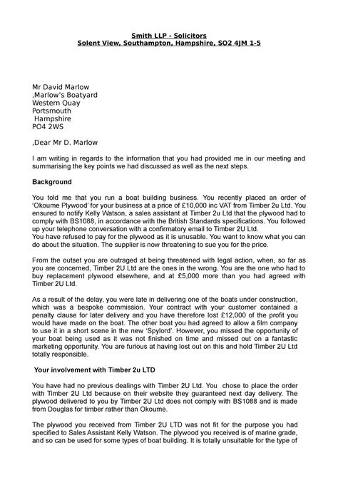 Ipp Drafting Assesment Practice Timber Smith LLP Solicitors Solent View Southampton