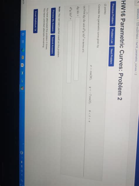 Solved Webwork 122 Su20 Falco Hw16parametric Curves 2