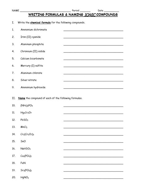 Handout Writing Formulas And Naming Compounds 1 Pdf Nitrogen Ammonium