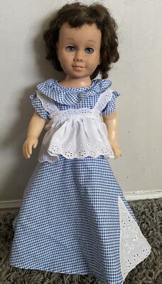 Vintage 1960 Mattel Chatty Cathy Doll With Blue White Dress Brown Curly