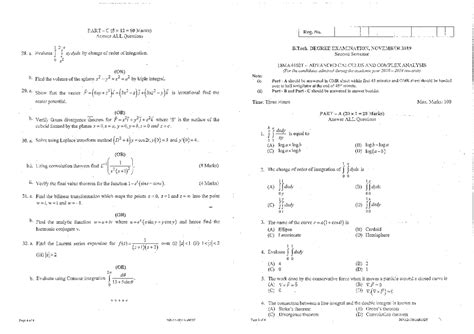 18mab102t Sample Paper 1 Advanced Calculus And Complex Analysis