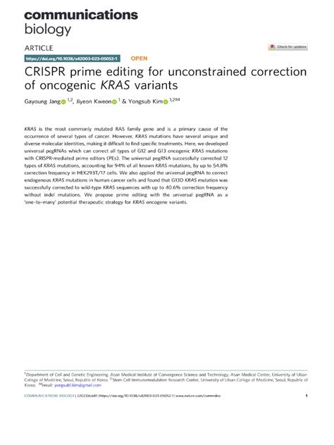 Crispr Prime Editing For Unconstrained Correction Of Oncogenic Kras