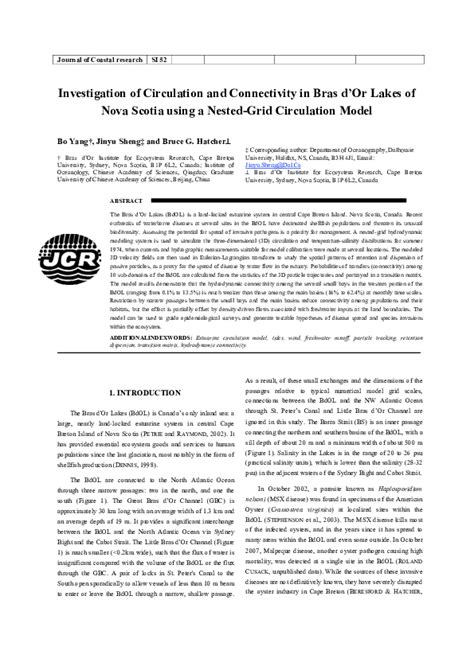 Pdf Modeling Circulation And Hydrodynamic Connectivity In Bras Dor Lakes Using Nested Grid