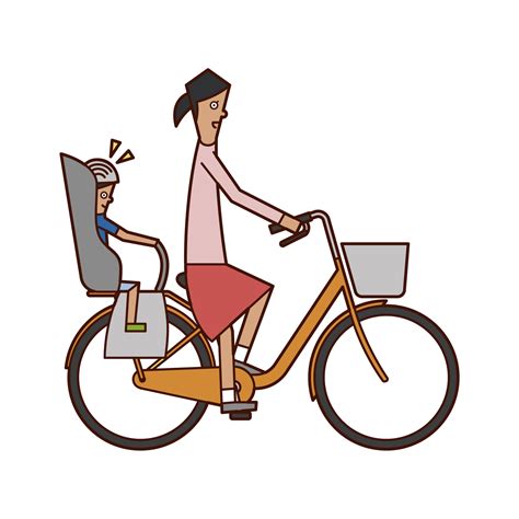 어린이 헬멧을 쓰고 자전거를 타는 사람 여성의 그림 무료 일러스트 소재집 Kukukeke