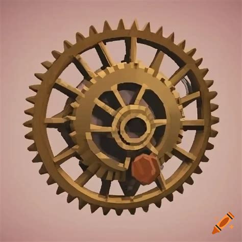 3d Low Poly Render Of Steampunk Gear In Minecraft Block Design On Craiyon