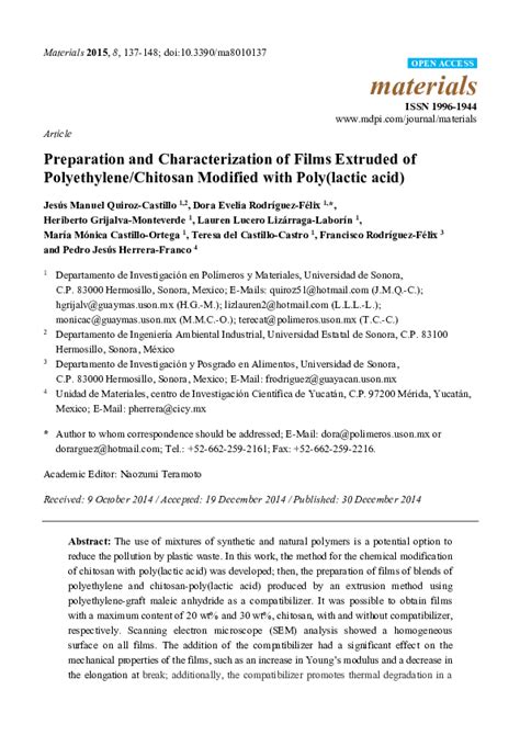 Pdf Materials Preparation And Characterization Of Films Extruded Of Polyethylenechitosan