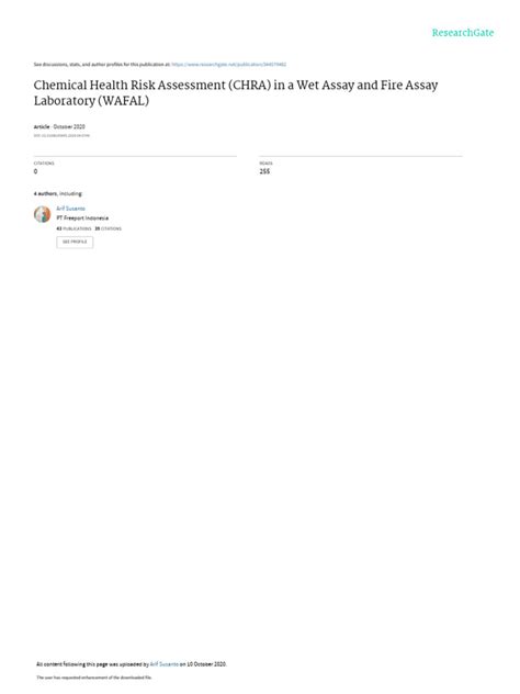 Chemical Health Risk Assessment Chra In A Wet Assay And Fire Assay