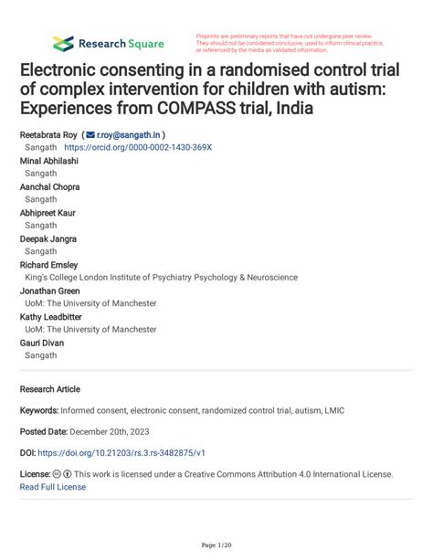 Pdf Electronic Consenting In A Randomised Control Trial Of Complex